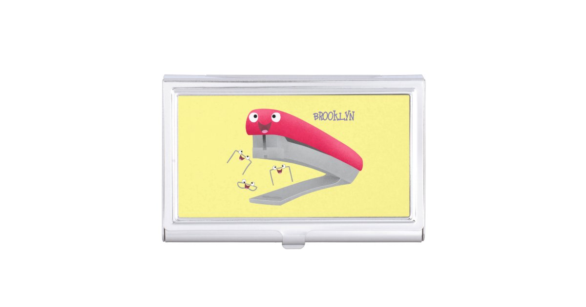 Cute red happy stapler cartoon illustration business card case | Zazzle