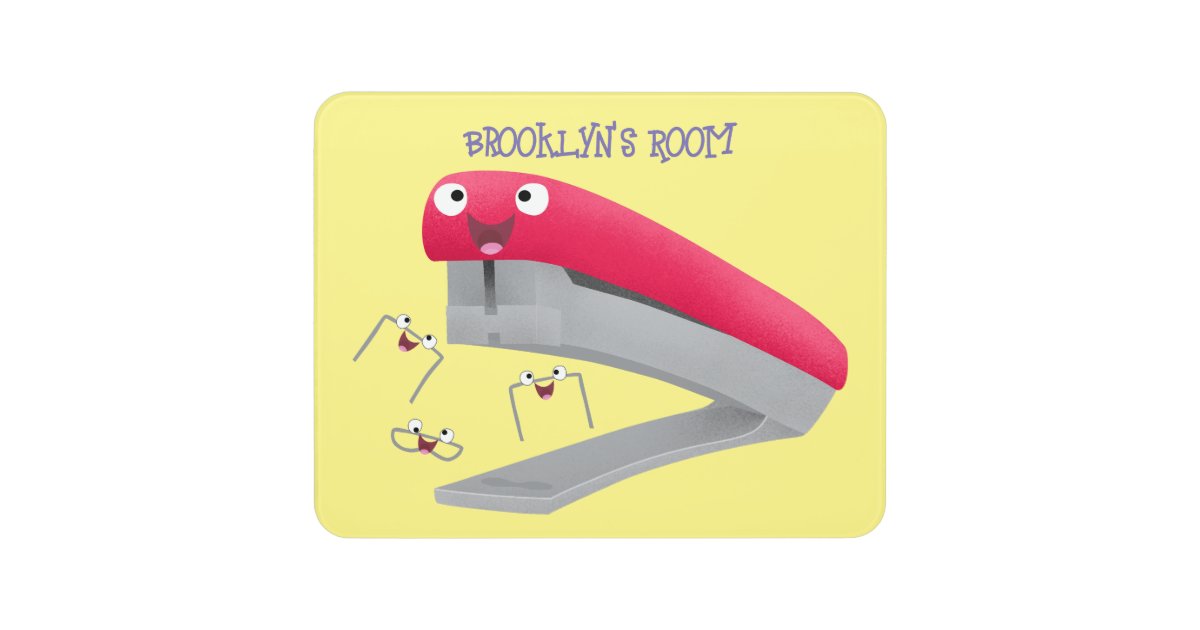 Cute red happy stapler cartoon illustration door sign | Zazzle