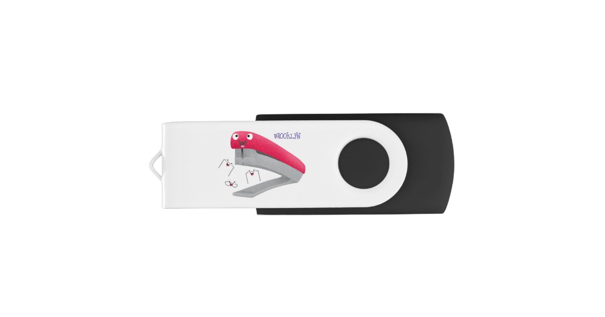 Cute red happy stapler cartoon illustration flash drive | Zazzle