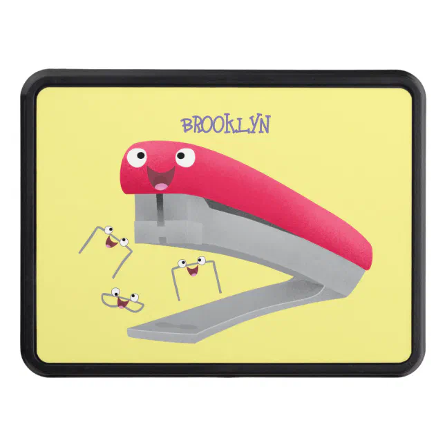 Cute red happy stapler cartoon illustration hitch cover | Zazzle