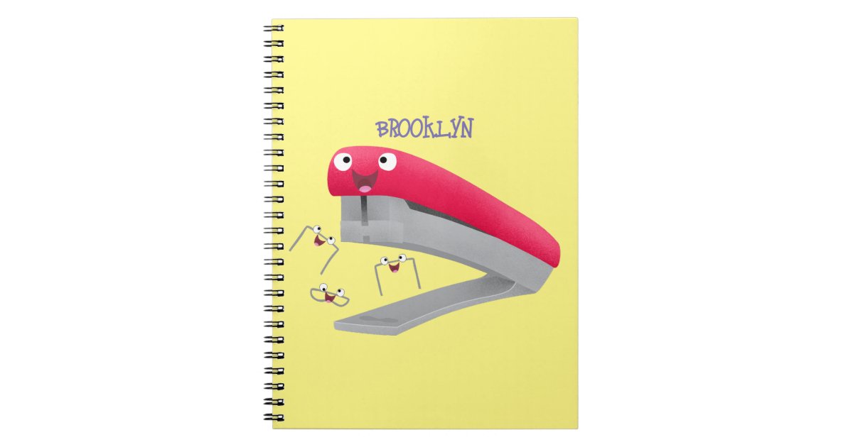 Cute red happy stapler cartoon illustration notebook | Zazzle