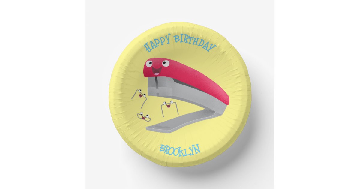 Cute red happy stapler cartoon illustration paper bowls | Zazzle