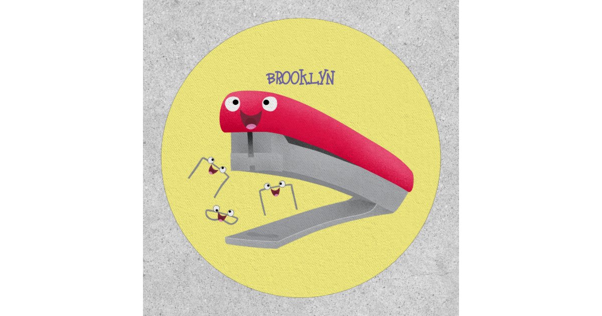 Cute red happy stapler cartoon illustration patch | Zazzle