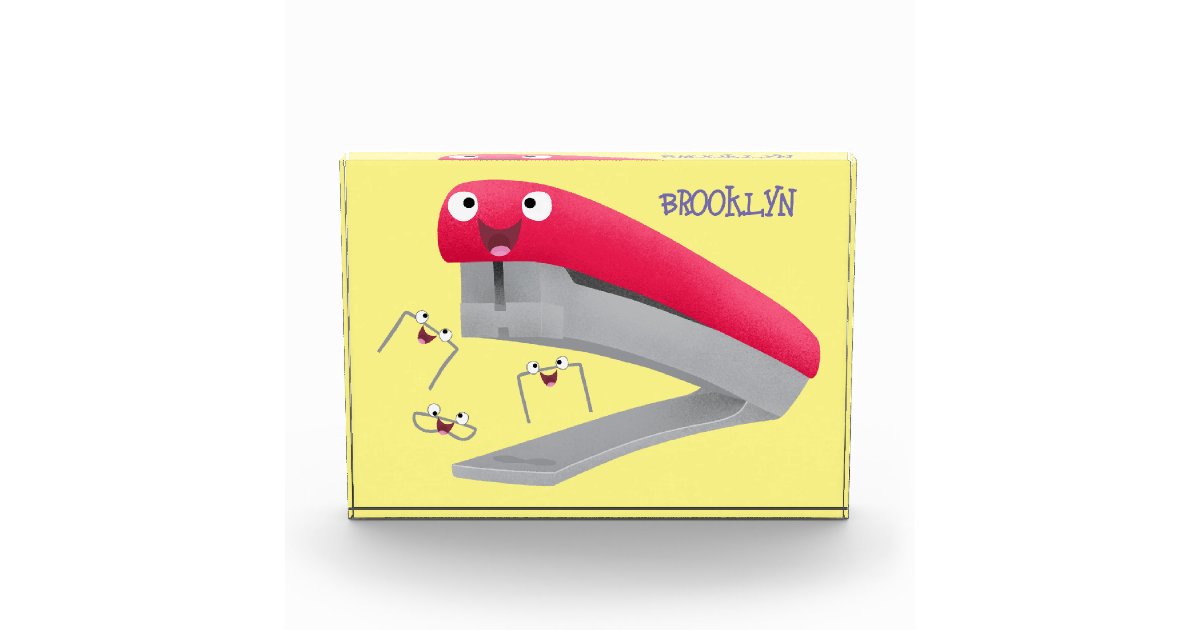 Cute red happy stapler cartoon illustration photo block | Zazzle