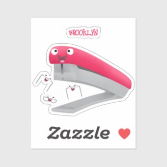 Cute red happy stapler cartoon illustration sticker | Zazzle