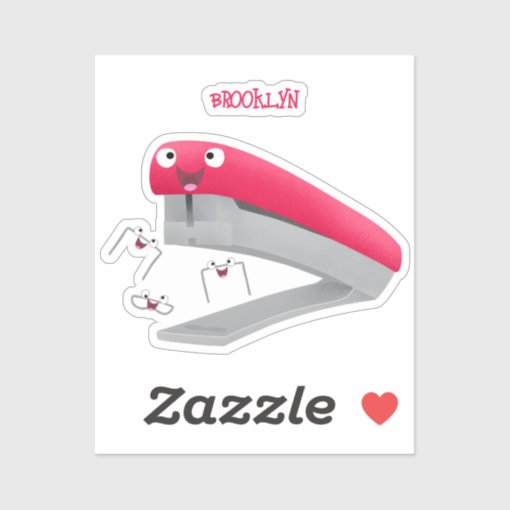 Cute red happy stapler cartoon illustration sticker | Zazzle