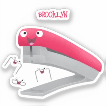 Cute red happy stapler cartoon illustration sticker | Zazzle