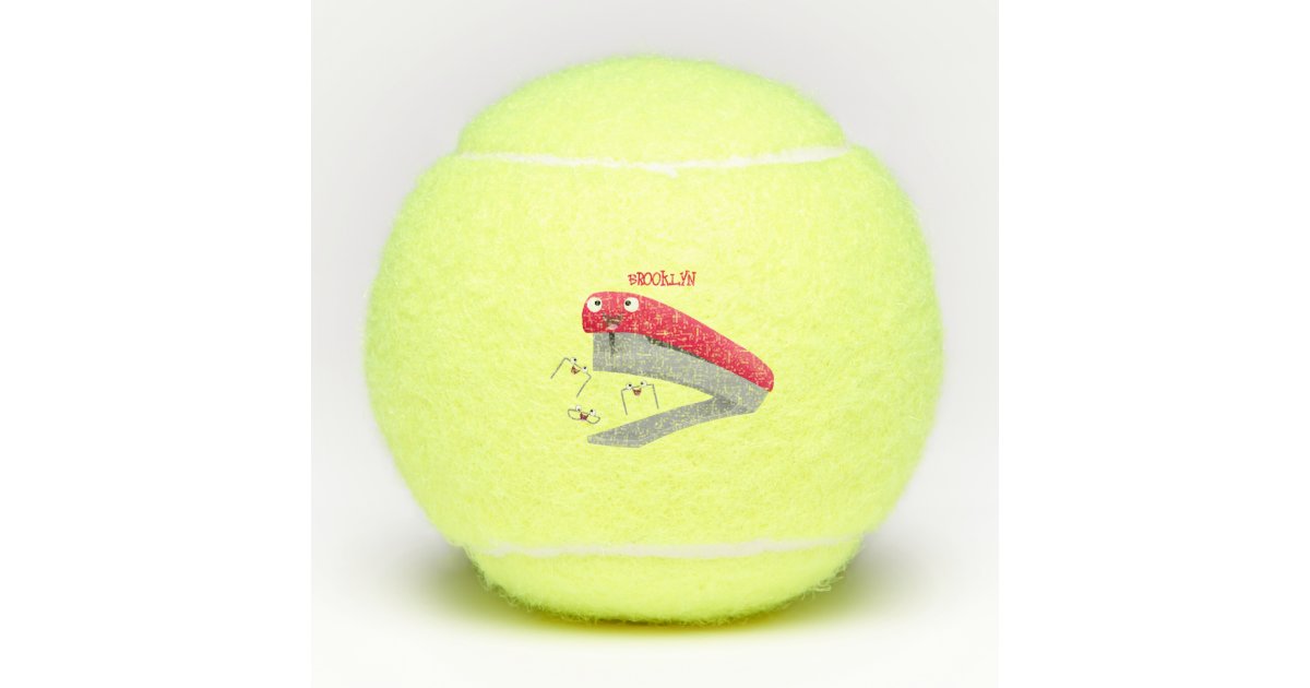 Cute red happy stapler cartoon illustration tennis balls | Zazzle