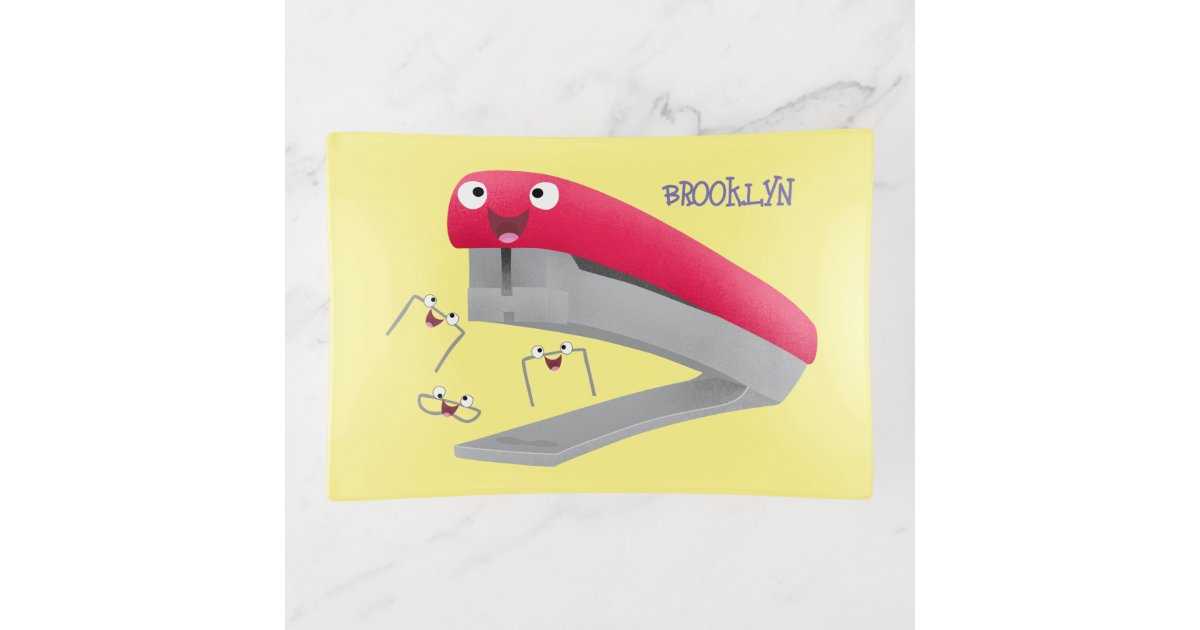 Cute red happy stapler cartoon illustration trinket tray | Zazzle