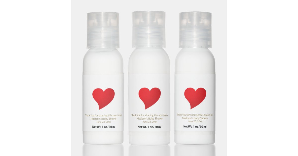 Cute red heart gender neutral baby shower favors hand lotion | Zazzle