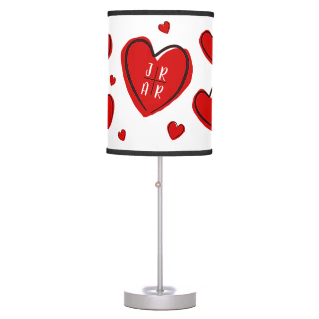 Cute Red Hearts Custom Couple Romantic Red & White Table Lamp | Zazzle