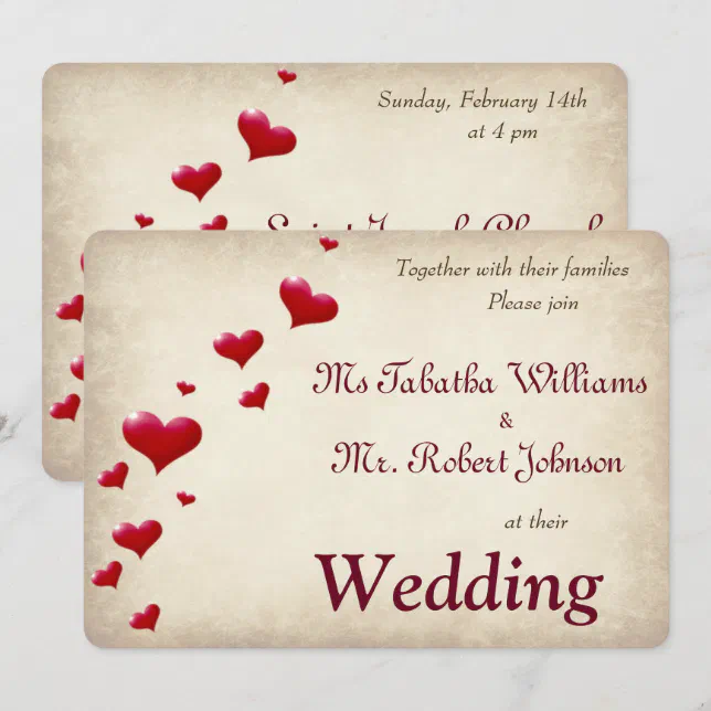 Cute Red Hearts Print Wedding Invitation | Zazzle