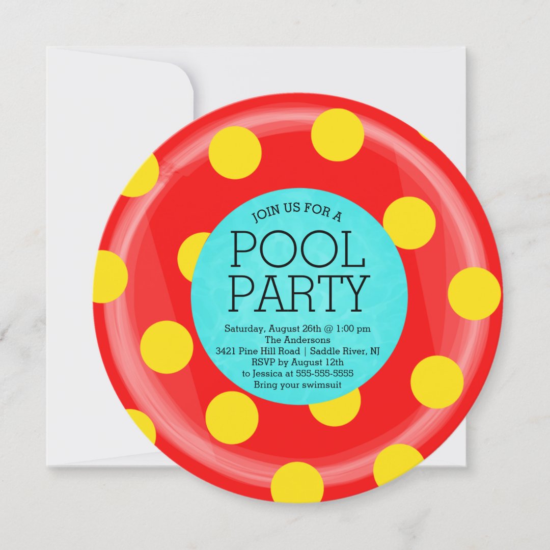 Cute Red Inner Tube Floatie Summer Pool Party Invitation | Zazzle