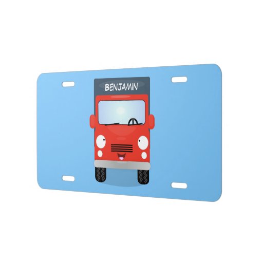 Cute red kawaii truck cartoon illustration license plate | Zazzle