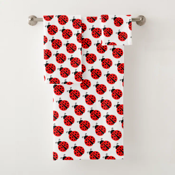 Cute red ladybug pattern bathroom towel set | Zazzle