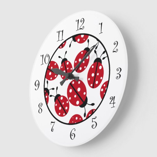 Cute Red Ladybugs Kids Wall Large Clock | Zazzle