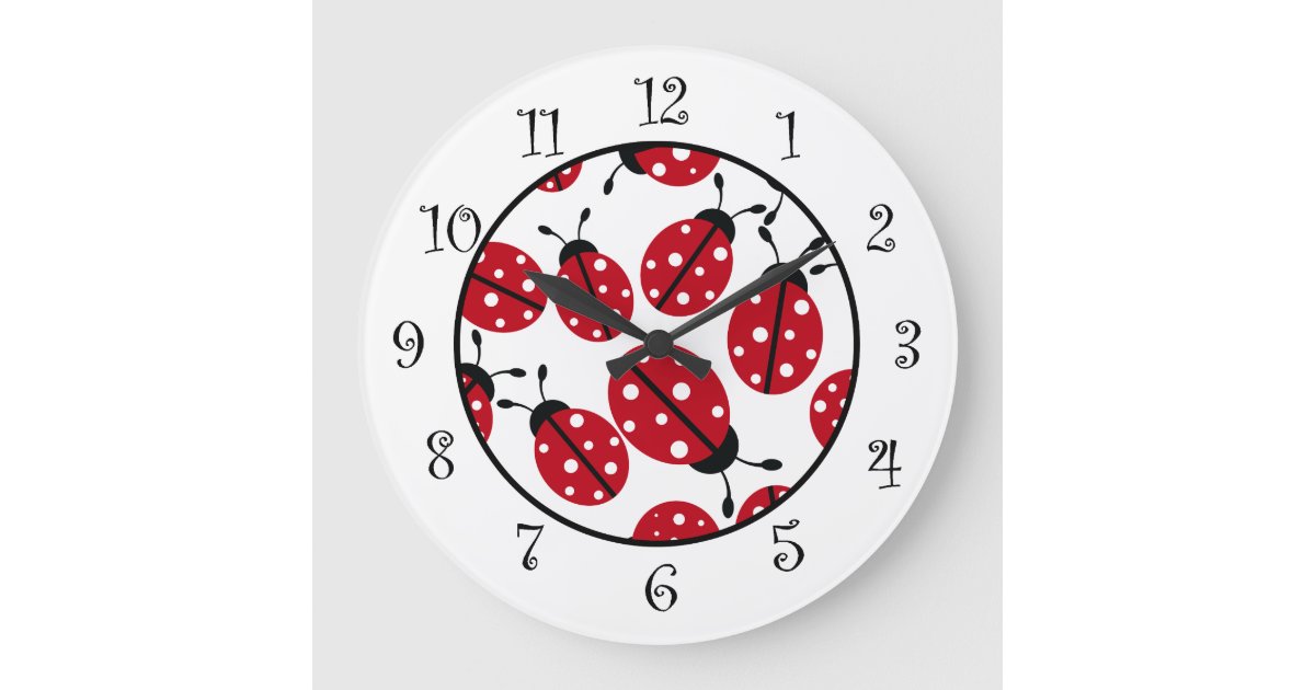 Cute Red Ladybugs Kids Wall Large Clock | Zazzle
