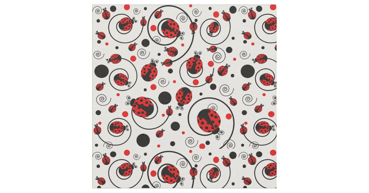 Cute Red Ladybugs Polka Dots Swirls Pattern Fabric | Zazzle