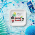 Cute Red London Bus Theme Kids Birthday Paper Plates | Zazzle