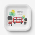 Cute Red London Bus Theme Kids Birthday Paper Plates | Zazzle