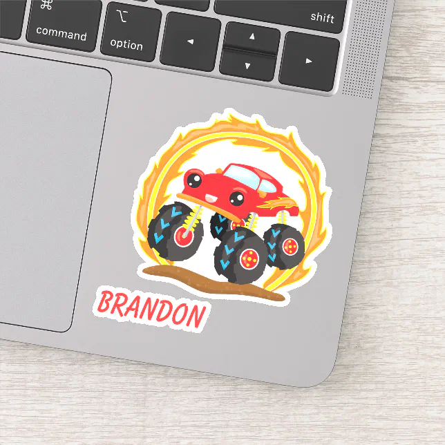 Cute Red Monster Truck Kids Sticker | Zazzle