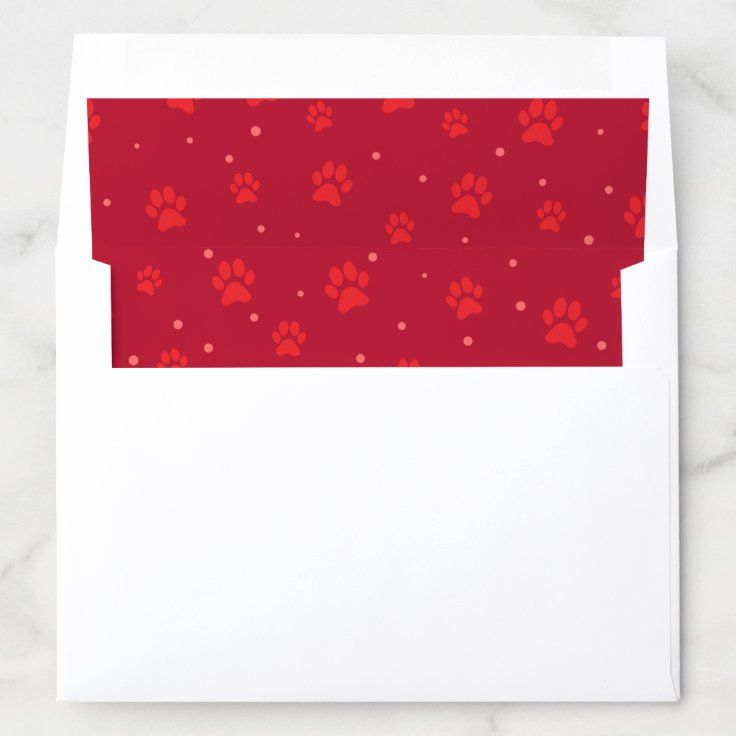 Cute Red Paw Print Dog Christmas Card Envelope Liner | Zazzle