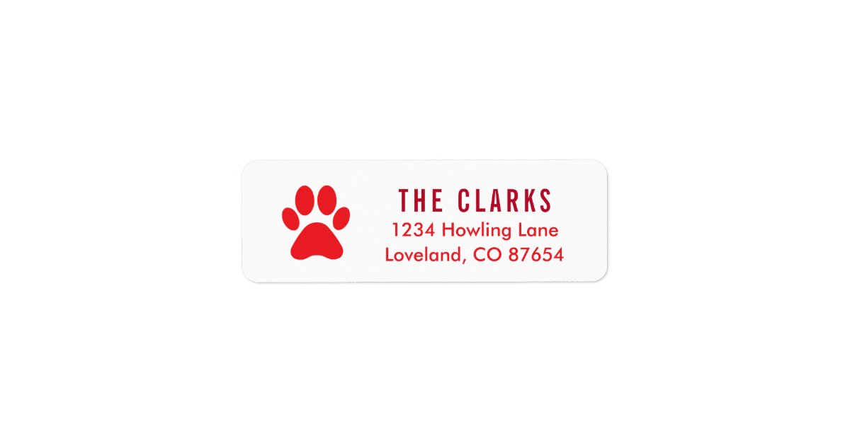 Cute Red Paw Print Dog Christmas Return Address Label | Zazzle