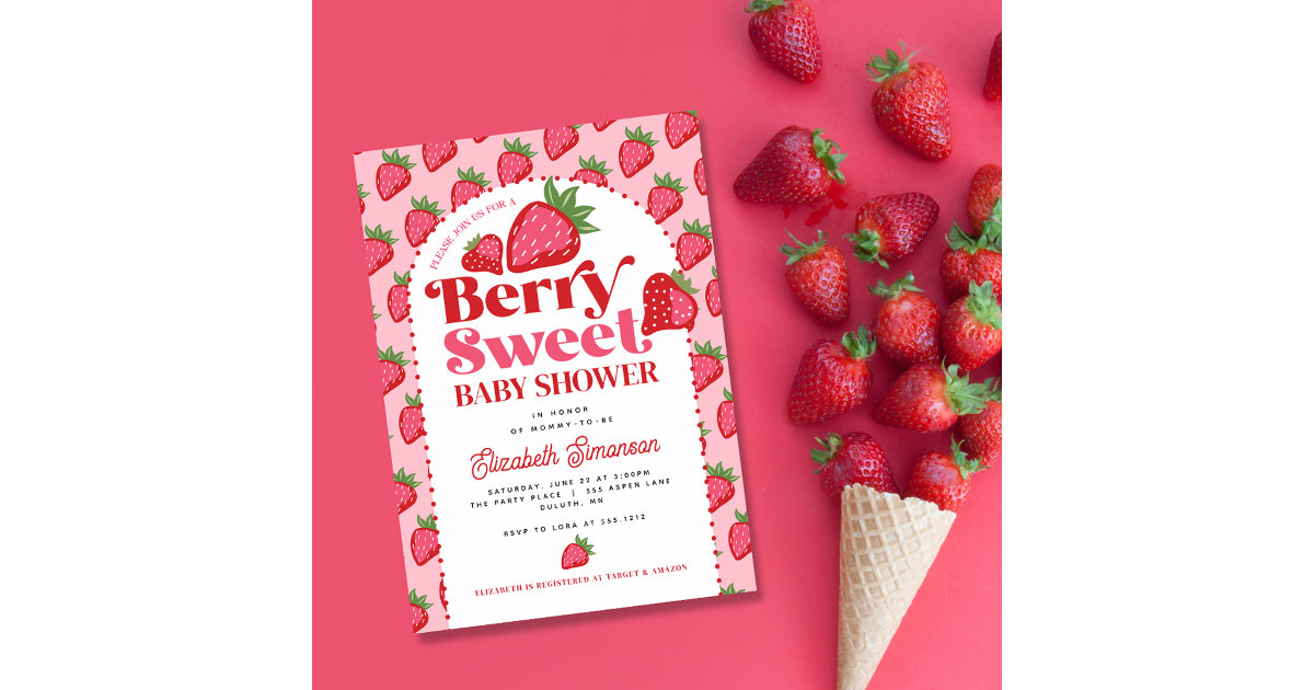 Cute Red Pink Berry Sweet Baby Shower Invitation | Zazzle