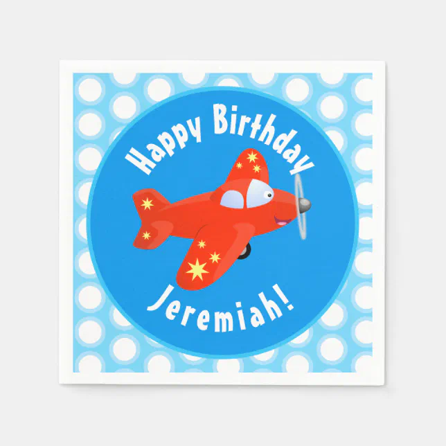 Cute red plane flying cartoon illustration napkins | Zazzle