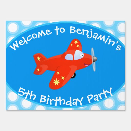 Cute red plane flying cartoon illustration sign | Zazzle