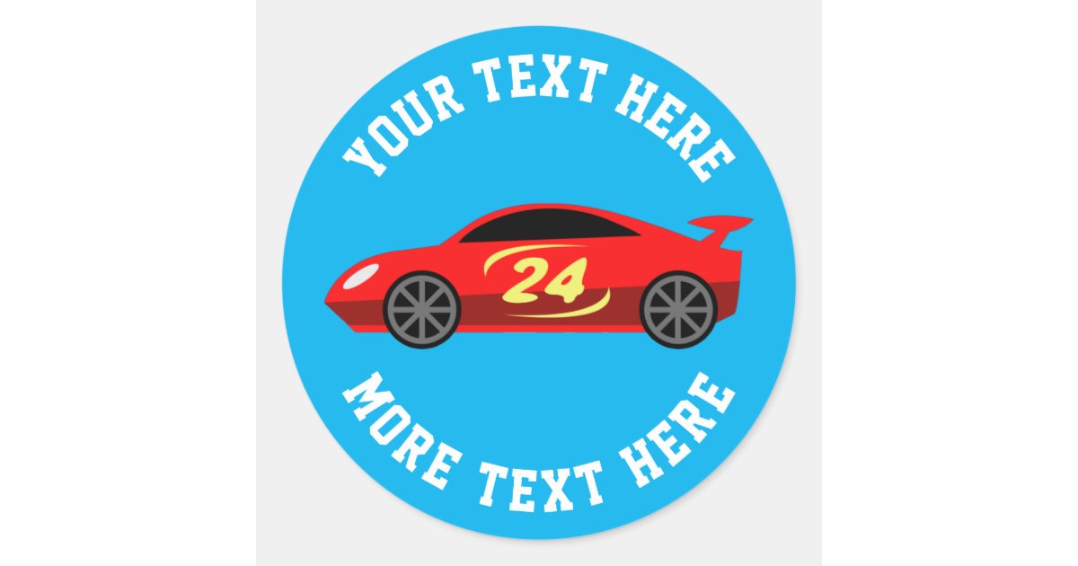 Cute red racecar kid's auto racing design custom classic round sticker ...