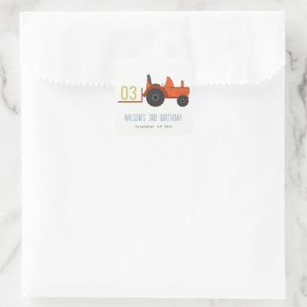 Cute Red Rust Farm Tractor Kids Any Age Birthday Square Sticker | Zazzle