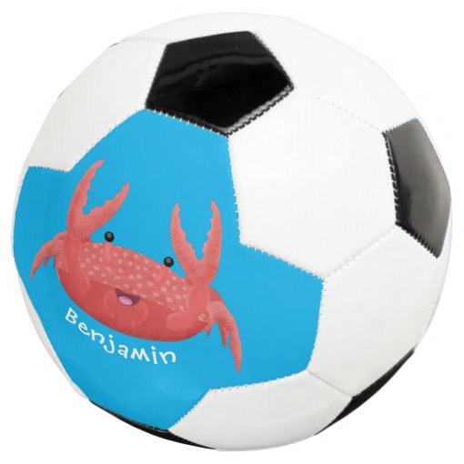 Cute red spotty crab cartoon illustration soccer ball | Zazzle