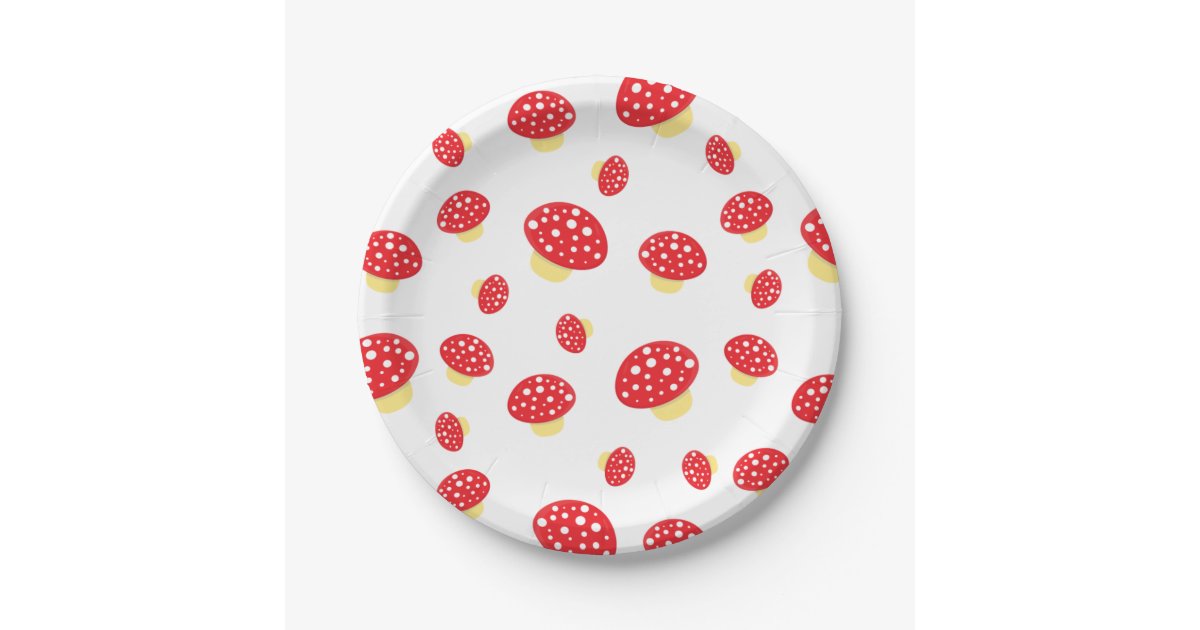 Cute Red Spotty Toadstool Mushrooms Pattern Paper Plates | Zazzle