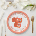 Cute red squirrel personalized cartoon birthday paper plates | Zazzle