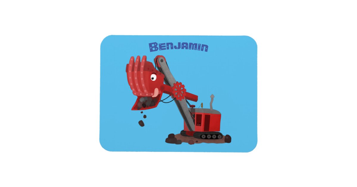 Cute red steam shovel digger cartoon illustration magnet | Zazzle