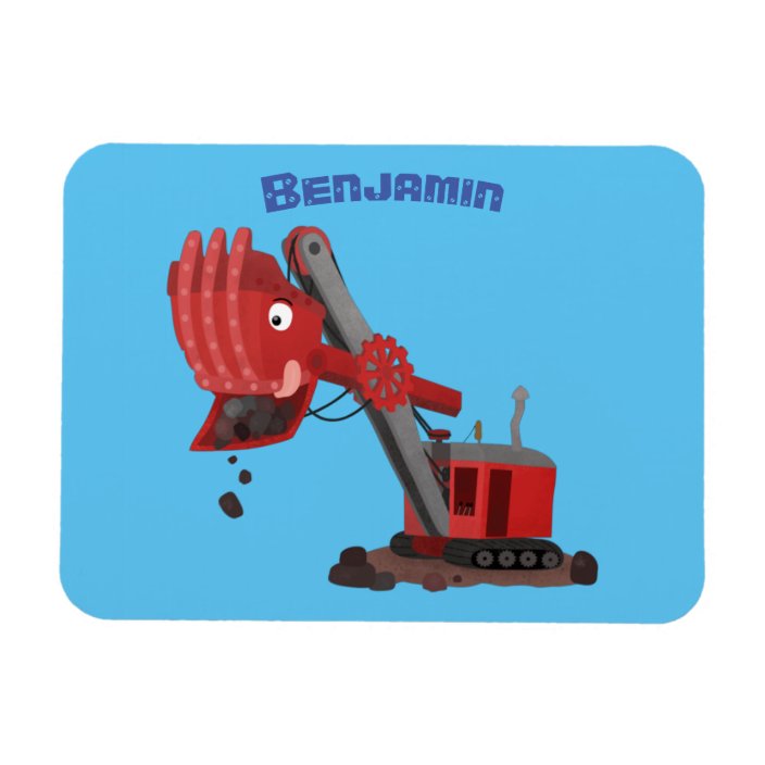 Cute red steam shovel digger cartoon illustration magnet | Zazzle