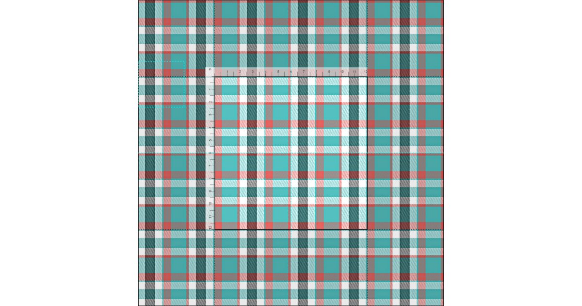 Cute Red Turquoise Retro Chic Tartan Plaid Pattern Fabric | Zazzle