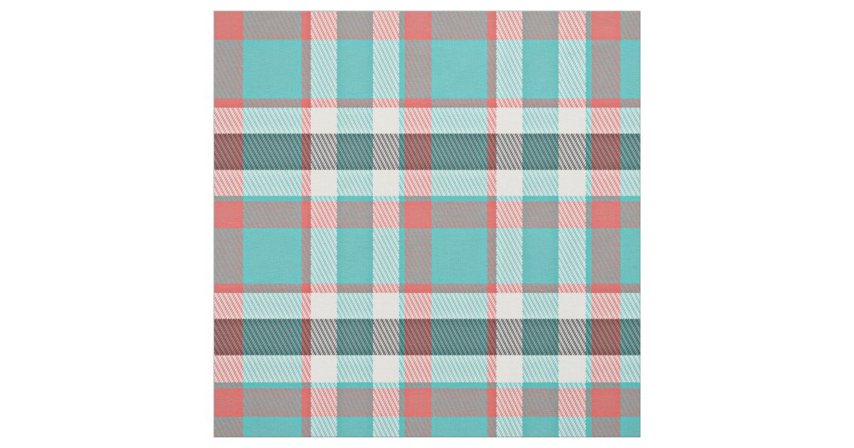 Cute Red Turquoise Retro Chic Tartan Plaid Pattern Fabric | Zazzle