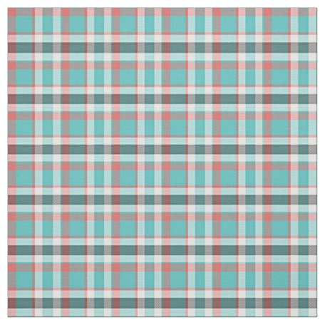 Cute Red Turquoise Retro Chic Tartan Plaid Pattern Fabric | Zazzle