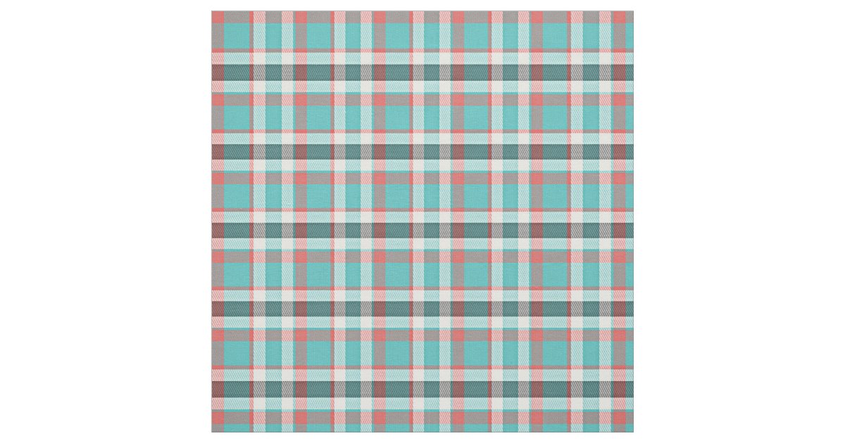 Cute Red Turquoise Retro Chic Tartan Plaid Pattern Fabric | Zazzle