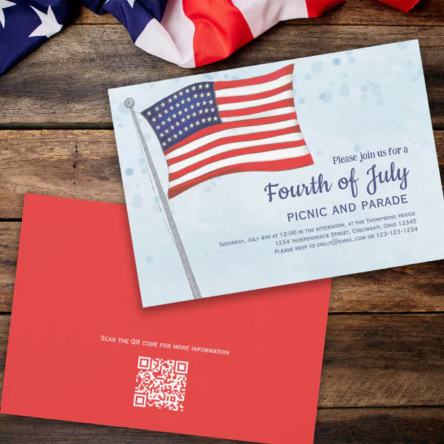 Cute Red White Blue Fourth Of July Flag QR Code Invitation | Zazzle
