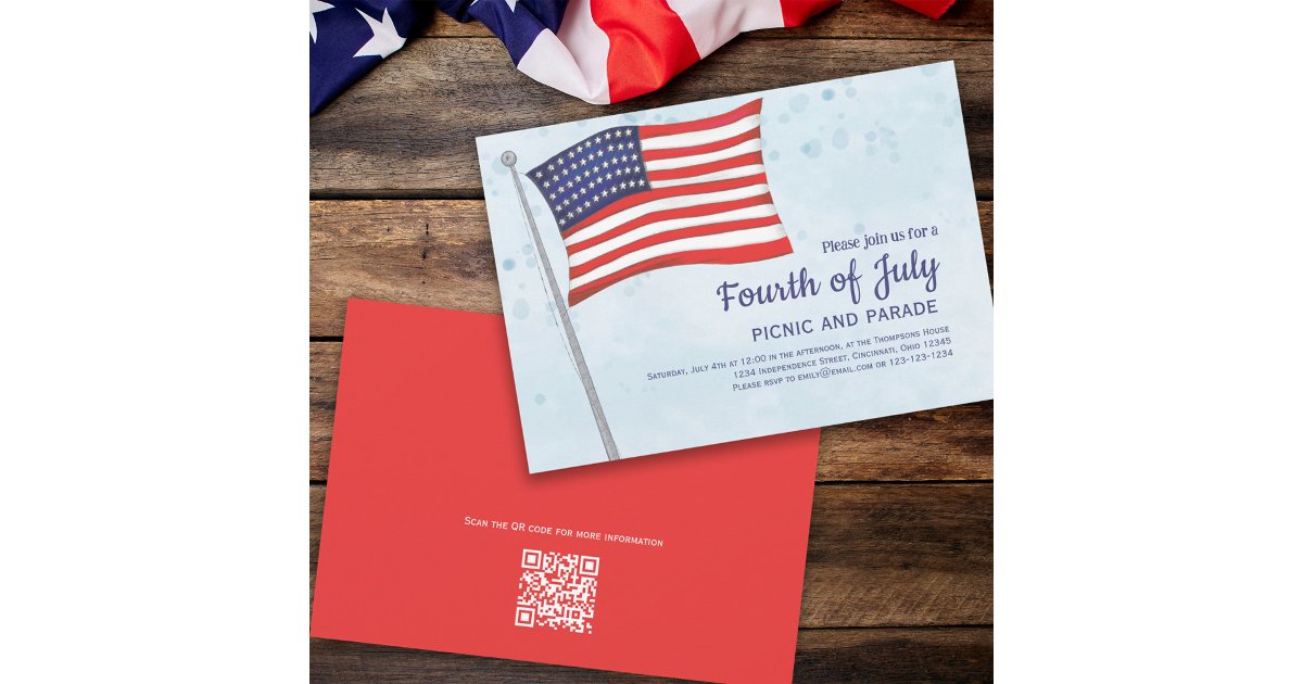 Cute Red White Blue Fourth Of July Flag QR Code Invitation | Zazzle