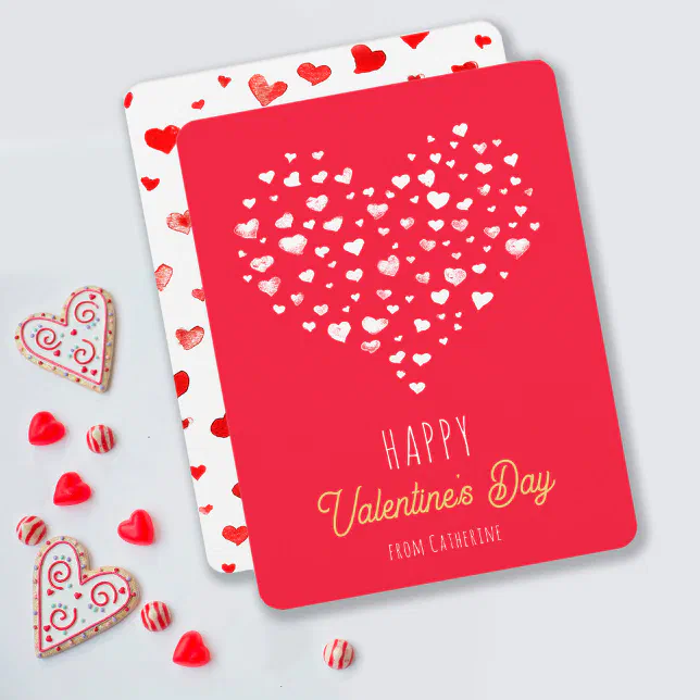 Cute Red White Hearts Happy Valentine's day Note Card | Zazzle