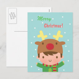 Cute Reindeer Boy Christmas For Him Holiday Postcard | Zazzle