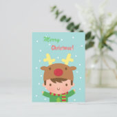 Cute Reindeer Boy Christmas For Him Holiday Postcard | Zazzle