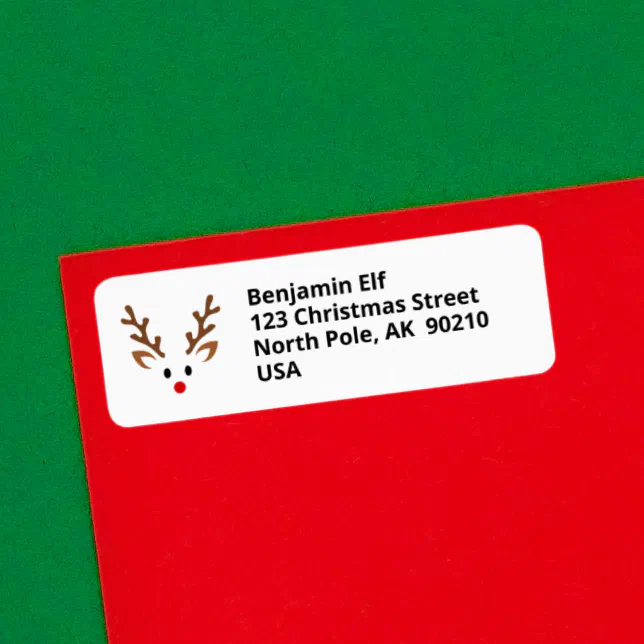 Cute Reindeer Face with Red Nose Name Label | Zazzle