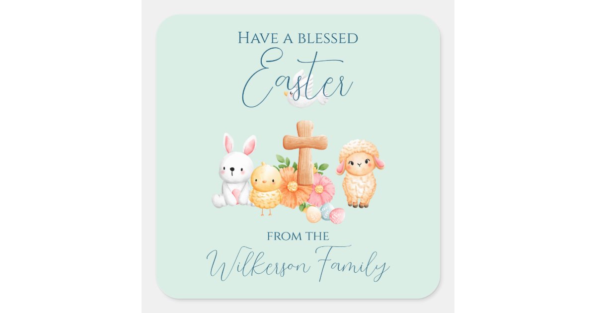 Cute Religious Easter Animals Square Sticker | Zazzle