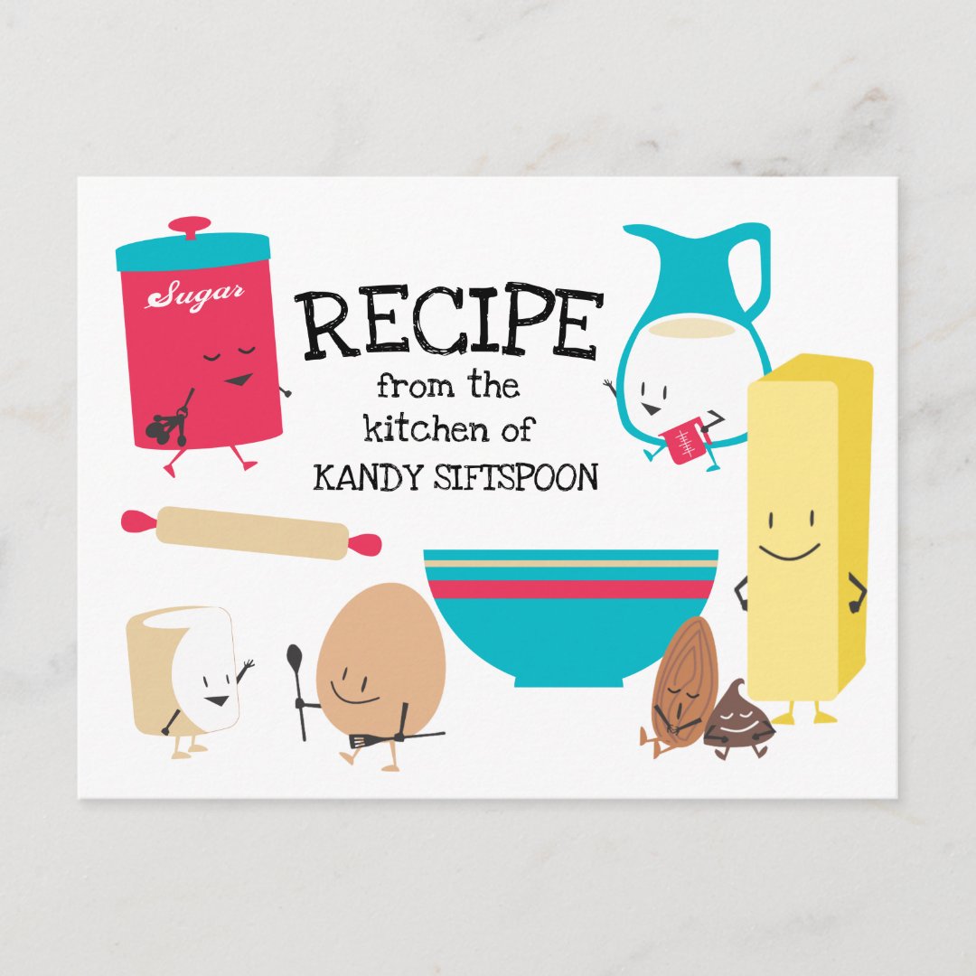 Cute retro baking ingredients recipe card | Zazzle