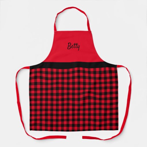 Cute Retro Black and Red Buffalo Plaid Customized Apron | Zazzle